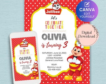 Editable Jollibee Jolli Race Birthday Invitation | Personalized ...