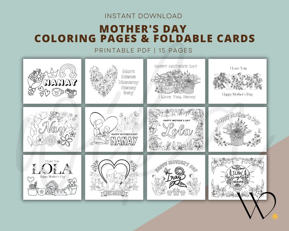 Mother's Day Coloring Cards Printable | 15 Printable PDF | Filipino ...