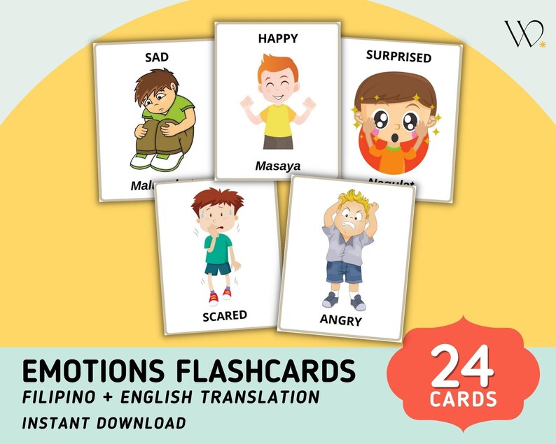 Emotions Flashcards (24 Cards) Filipino and English Translation ...