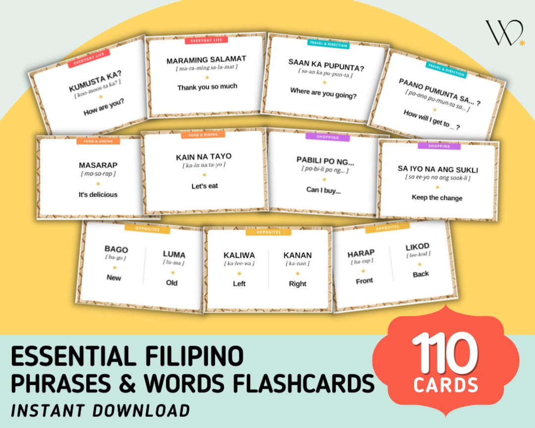 Essential Filipino Phrases 110 Cards Flashcards - Filipino W/ English ...