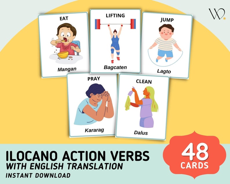 Ilocano Action Verbs Flashcards (48 Cards) With English Translation ...