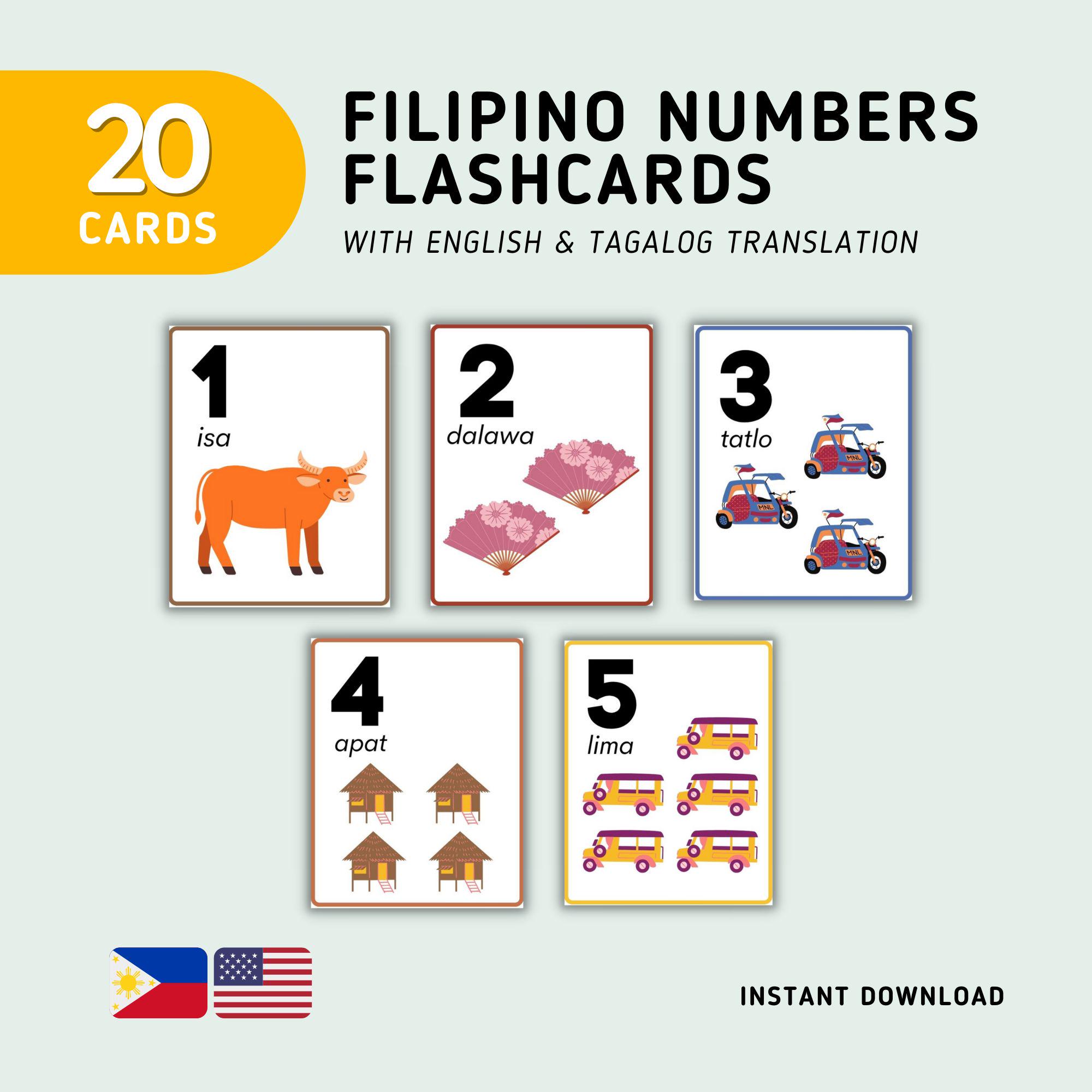 Numbers (20 Cards) Flashcards - Tagalog Numbers Flashcards With English ...