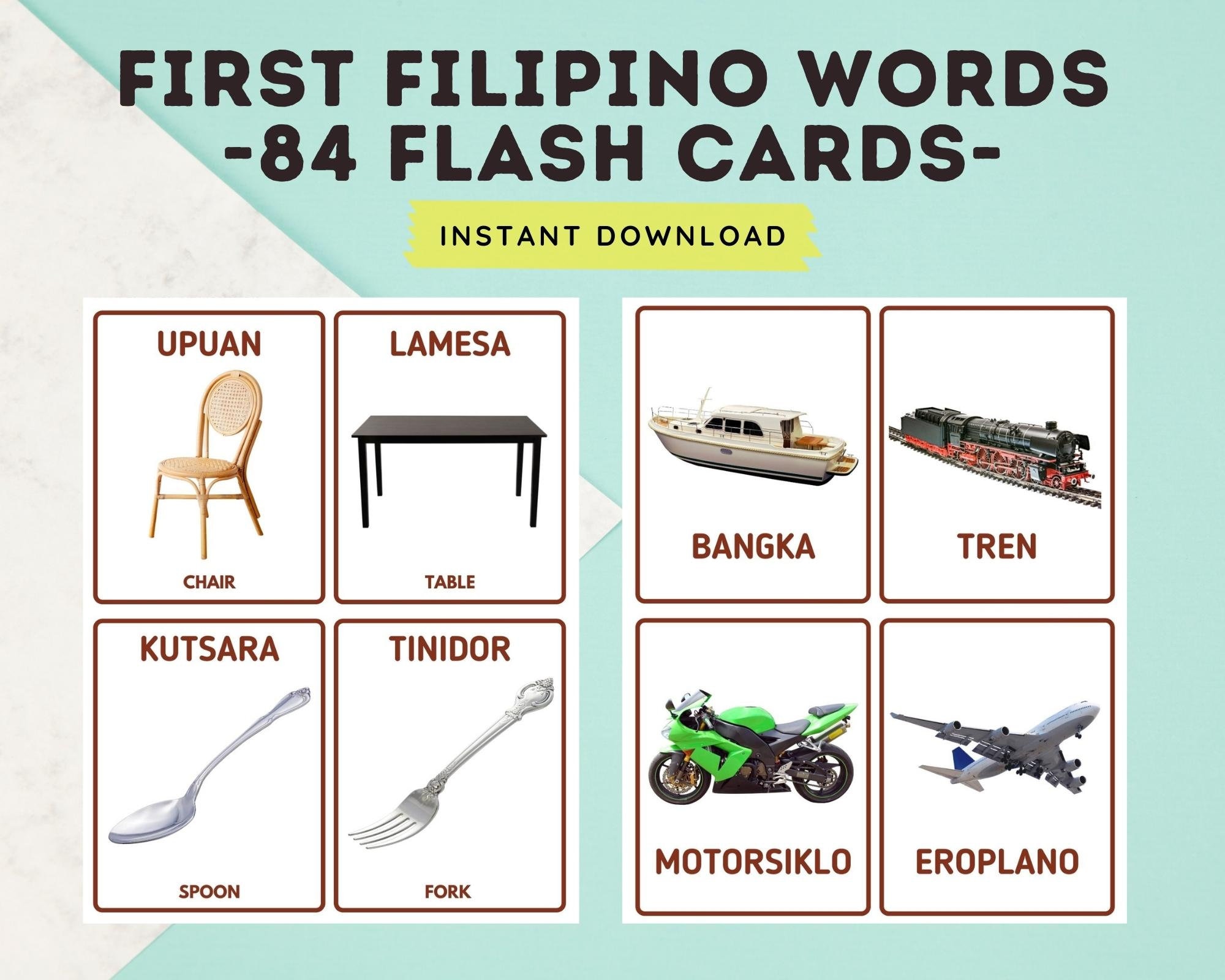 First Filipino Words (84 Cards) Flashcards - Tagalog Flashcards With ...