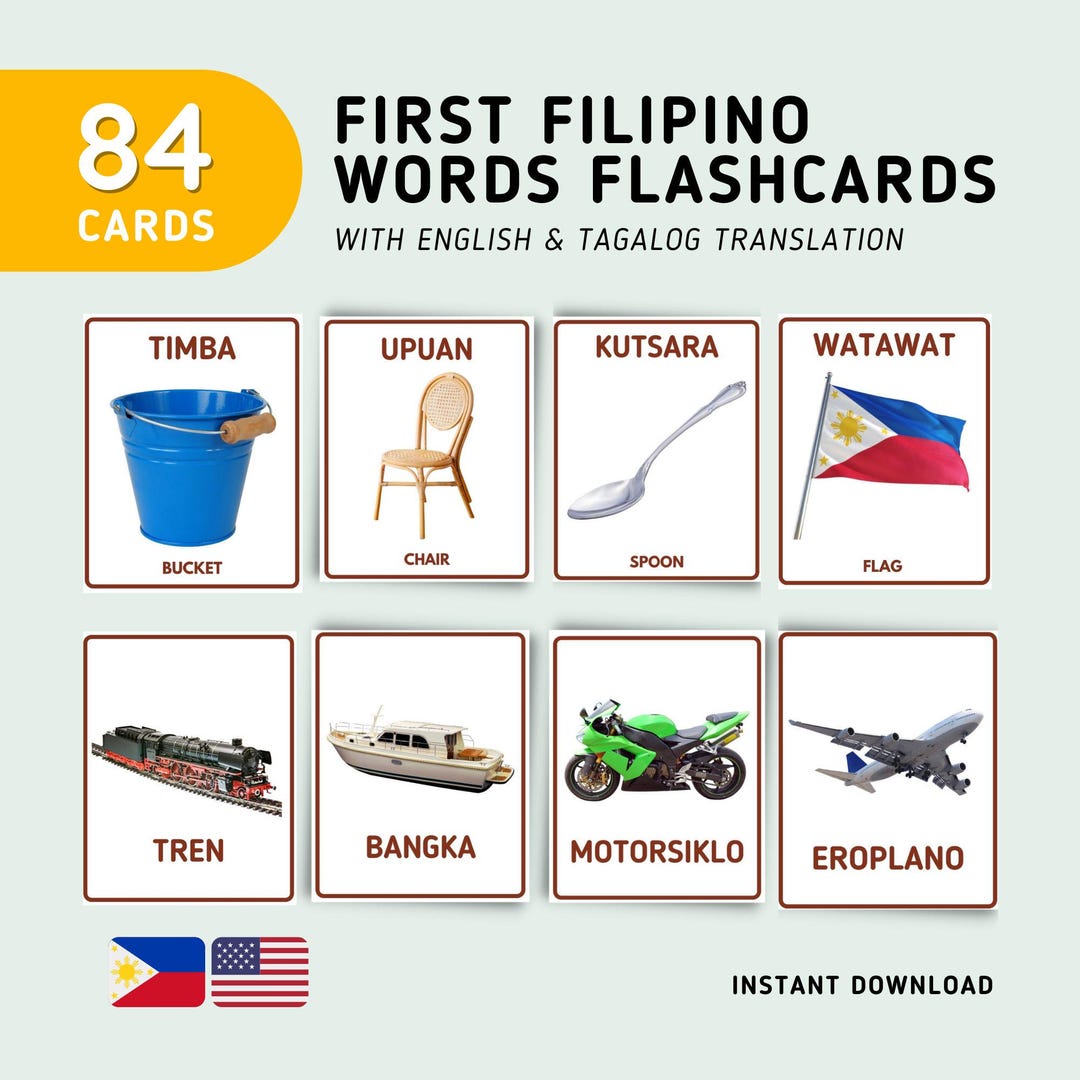 First Filipino Words (84 Cards) Flashcards - Tagalog Flashcards With ...