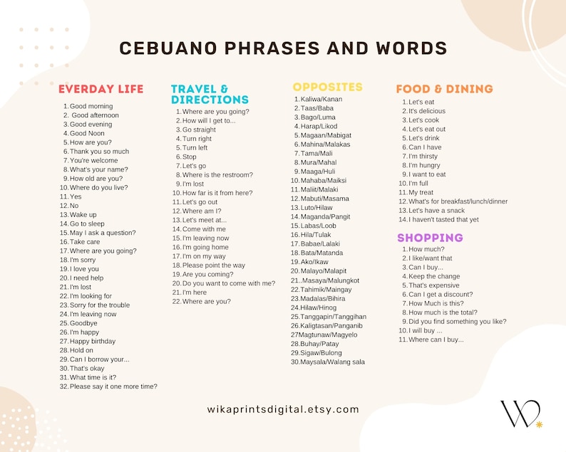 Essential Cebuano Phrases (110 Cards) Flashcards - Cebuano English Translation Flashcards ...