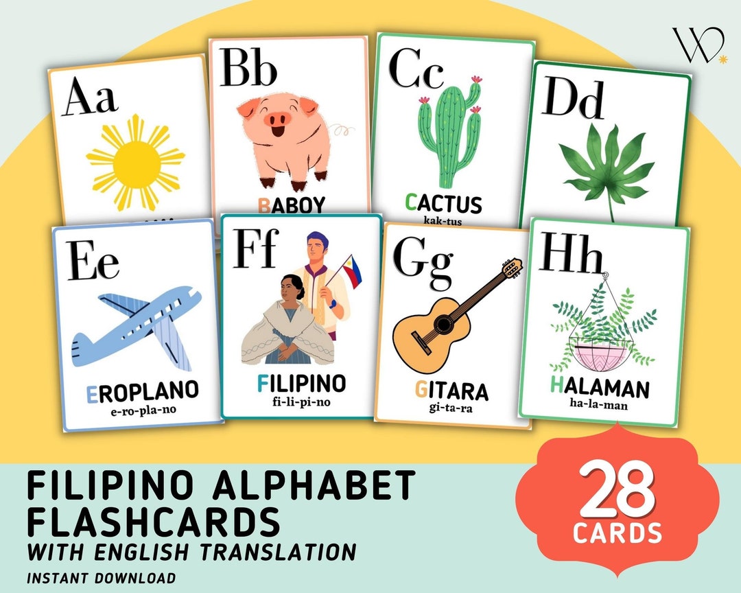 Filipino Alphabet 28 Cards Flashcards Tagalog Pronunciation, Digital ...