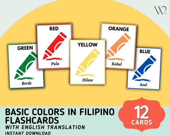 Filipino Colors 12 Cards Flashcard Printable Tagalog to - Etsy