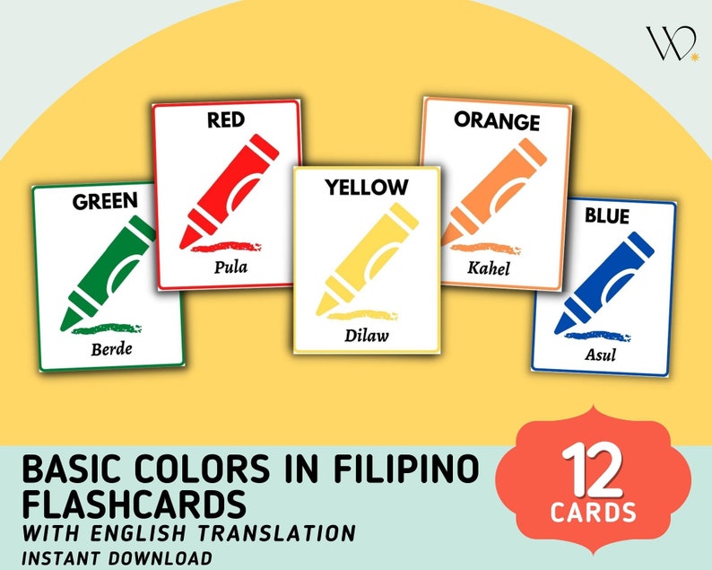 Filipino Colors 12 Cards Flashcard Printable, Tagalog Numbers Printable ...