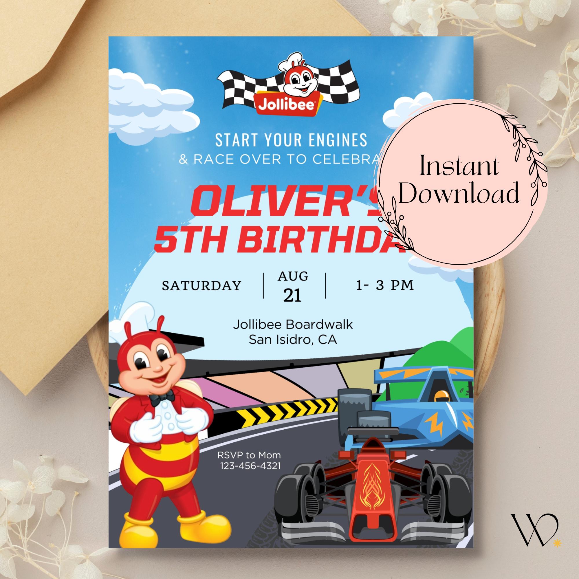 Editable Jollibee Jolli Race Birthday Invitation | Personalized ...