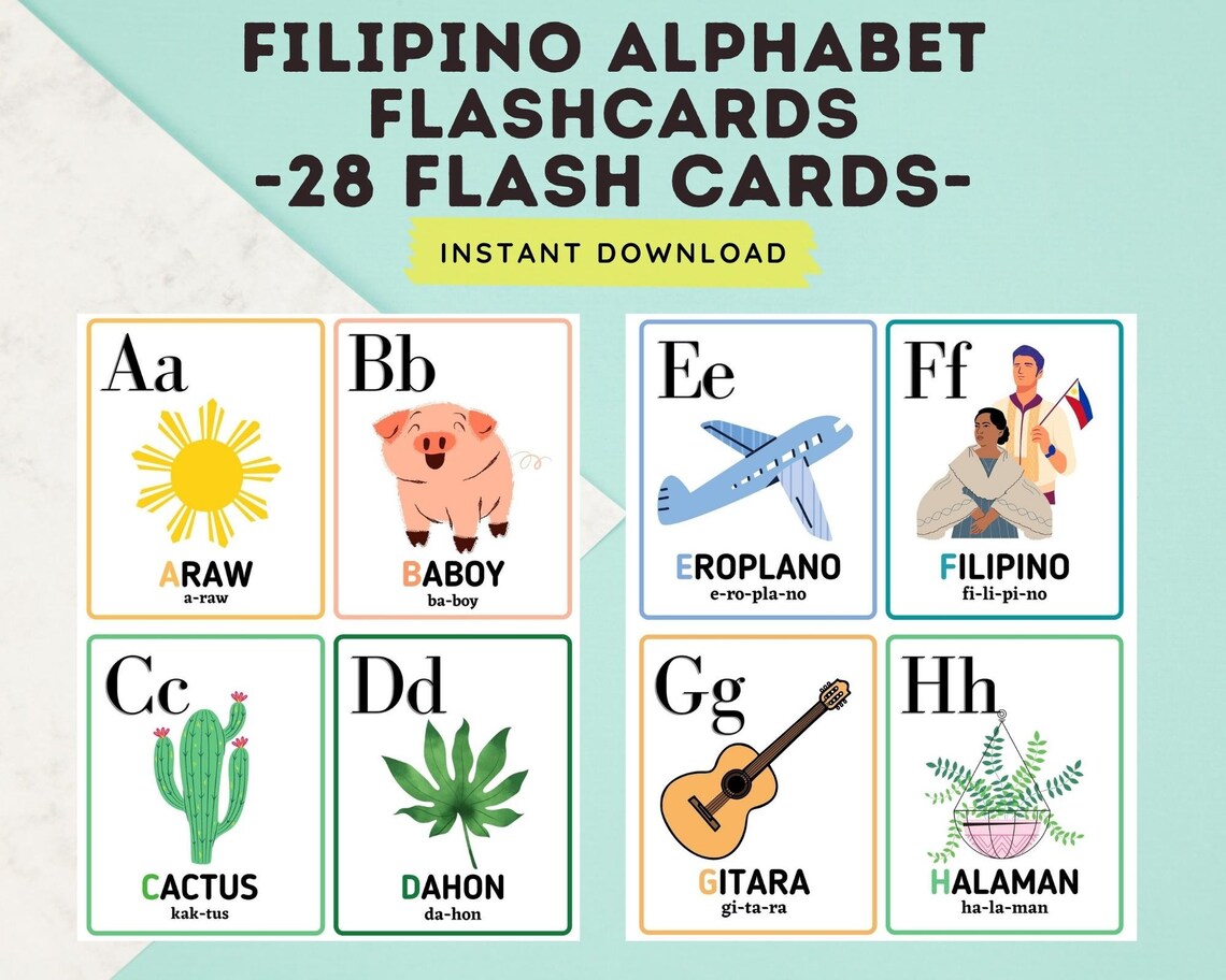 Filipino Alphabet (28 Cards) Flashcards - Tagalog ABC Flashcards ...