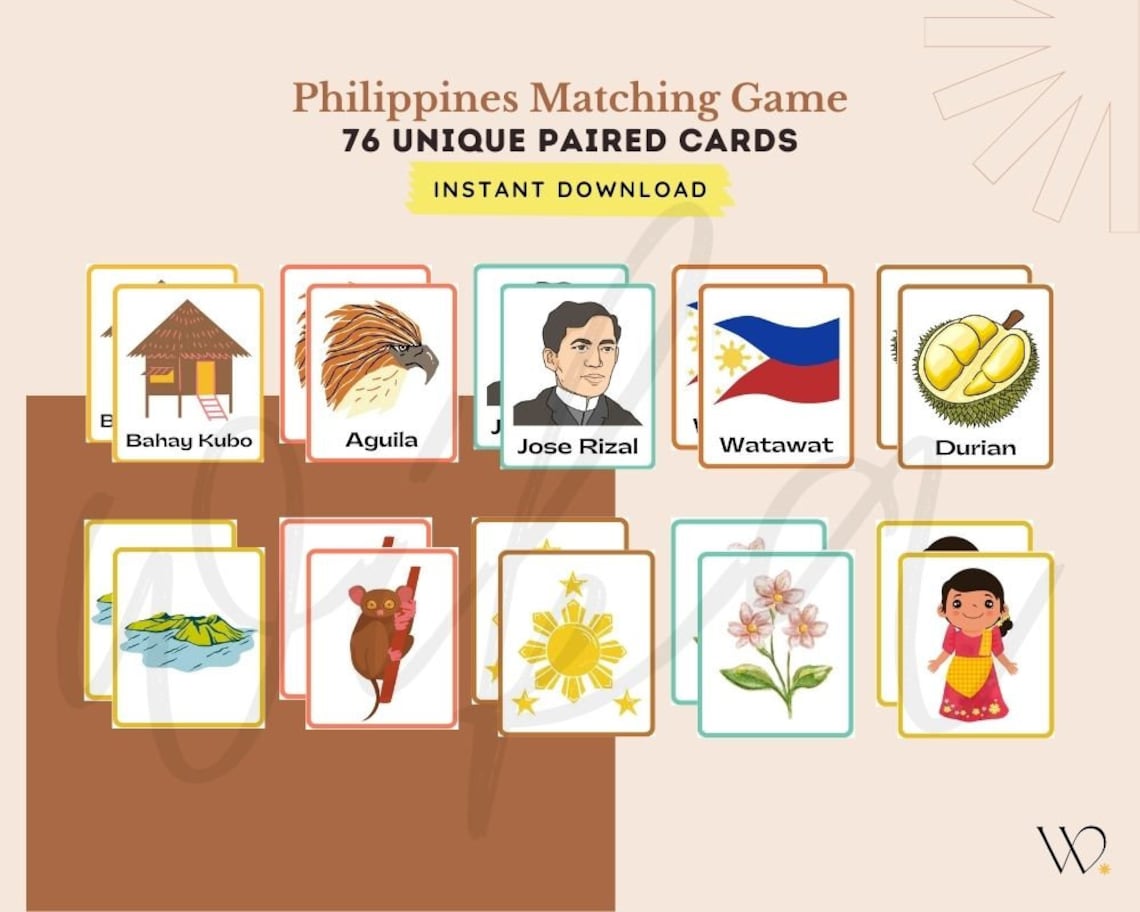 Philippines Matching Game (76 Paired Cards) Unique Filipino Themed ...