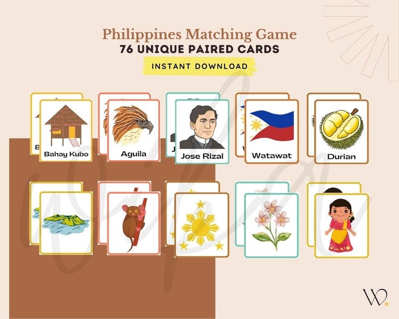 Philippines Matching Game (76 Paired Cards) Unique Filipino Themed ...