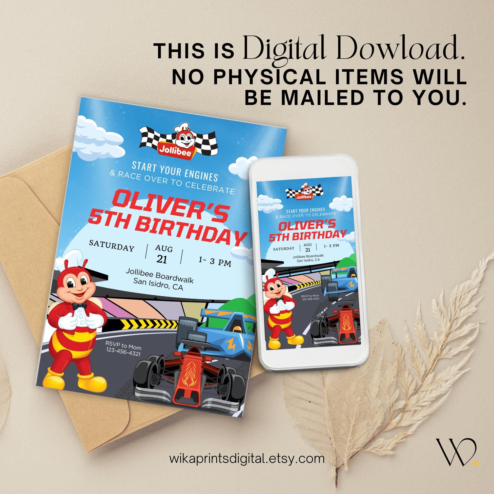 Editable Jollibee Jolli Race Birthday Invitation | Personalized ...