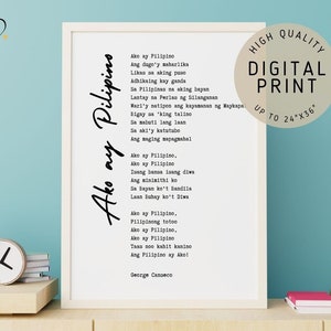 Ako Ay Pilipino Wall Art Printable, Filipino Poem Wall Art, Office Room ...