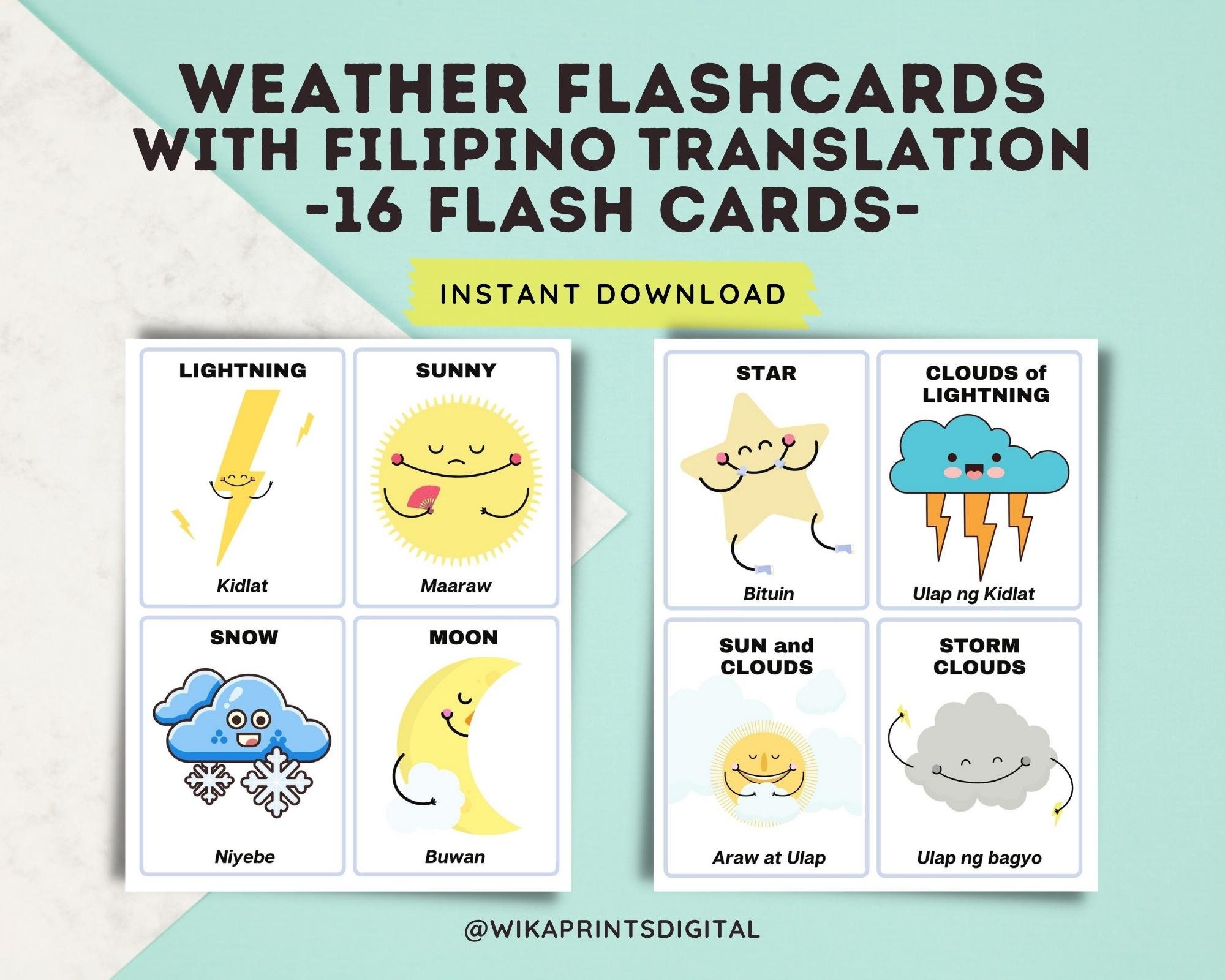 Weather Flashcards (16 Cards) - Filipino Translation Flashcards ...