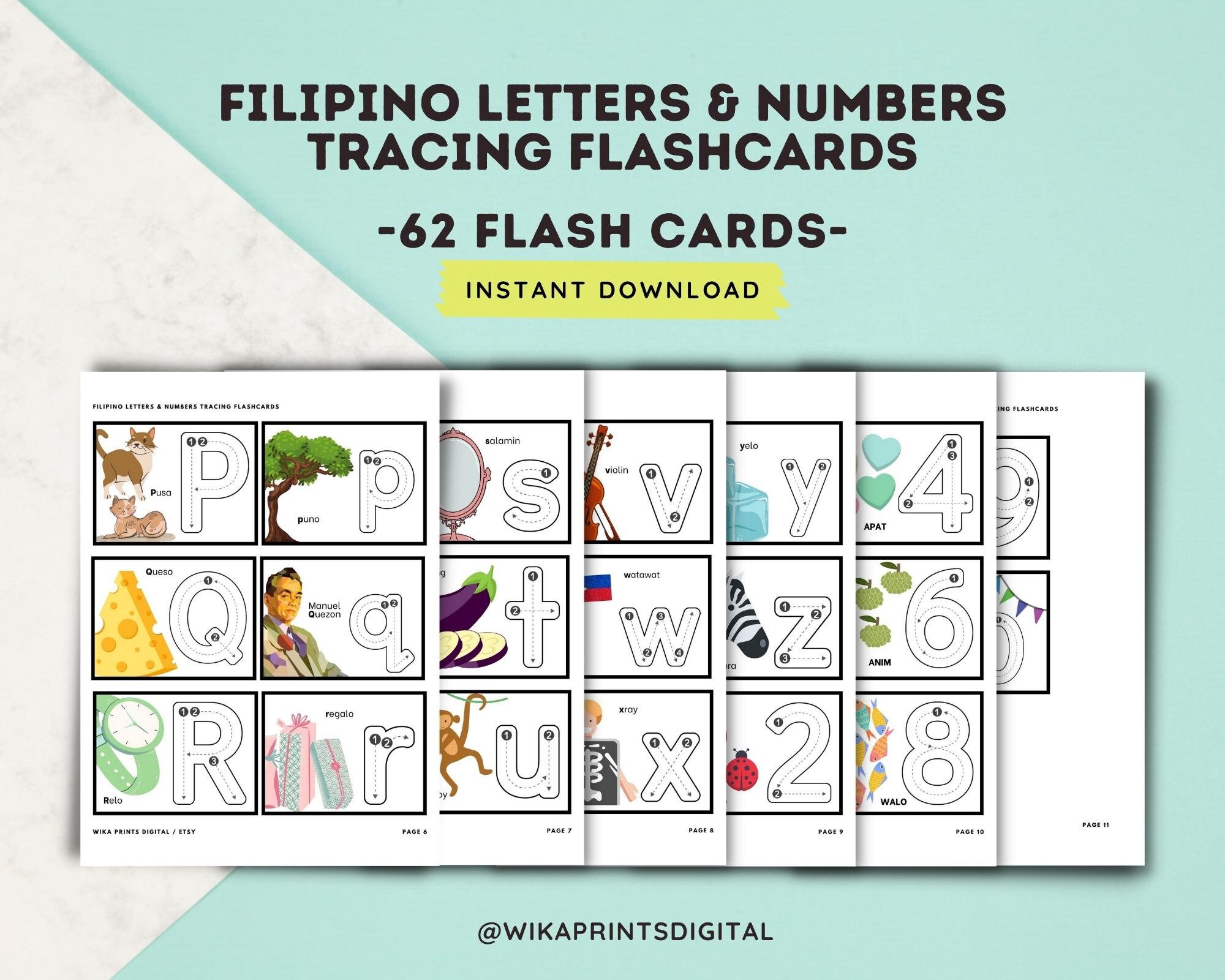 Filipino Alphabet & Numbers Tracing Flashcards - Filipino Flashcards ...