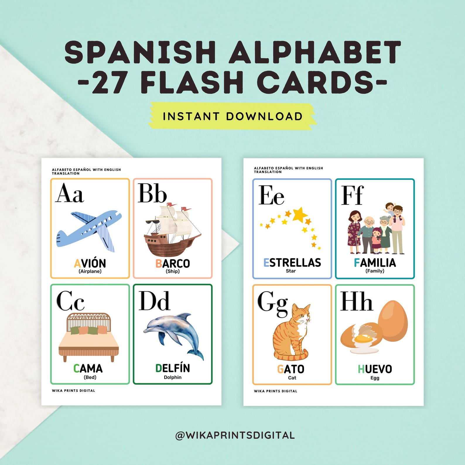 Spanish Alphabet With English & Tagalog Translations (27 Cards ...