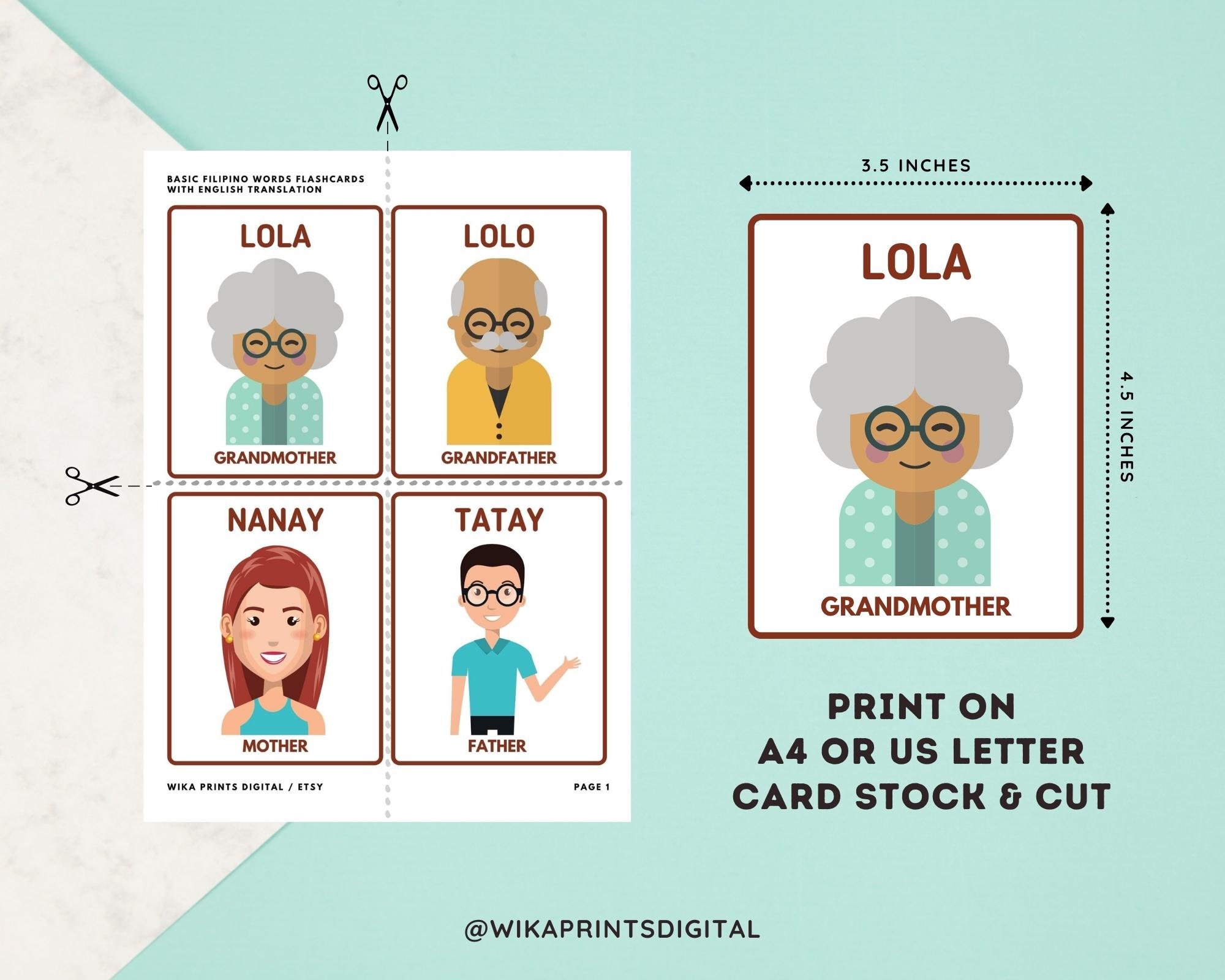 Basic Filipino Words (64 Cards) Flashcards - Tagalog Flashcards With ...