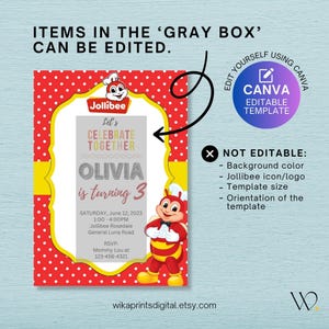 Editable Jollibee Birthday Invitation | Personalized Jollibee Birthday ...