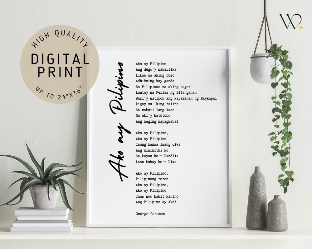 Ako Ay Pilipino Wall Art Printable, Filipino Poem Wall Art, Office Room ...