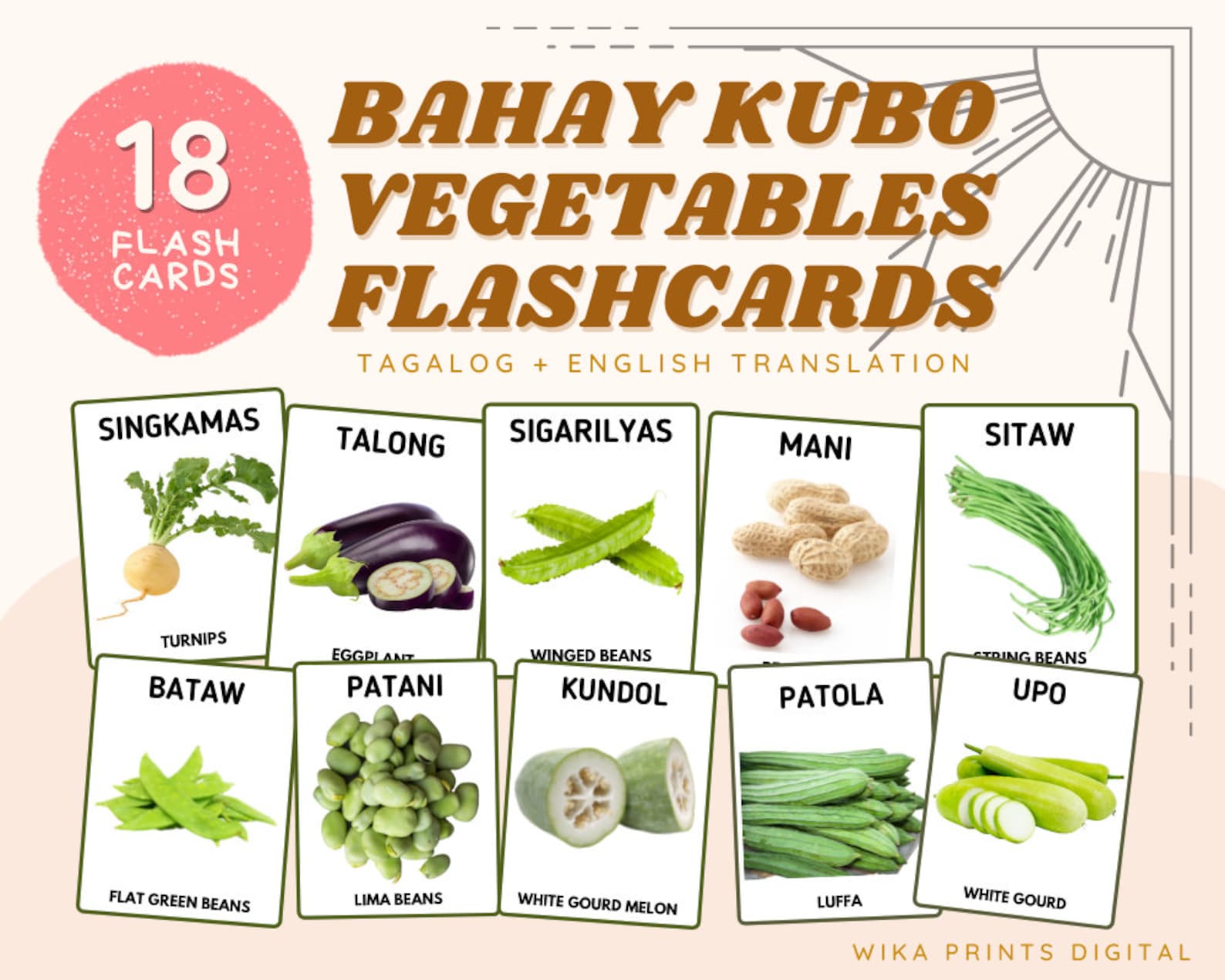 Bahay Kubo Vegetables 18 Cards Flashcards Tagalog | Etsy