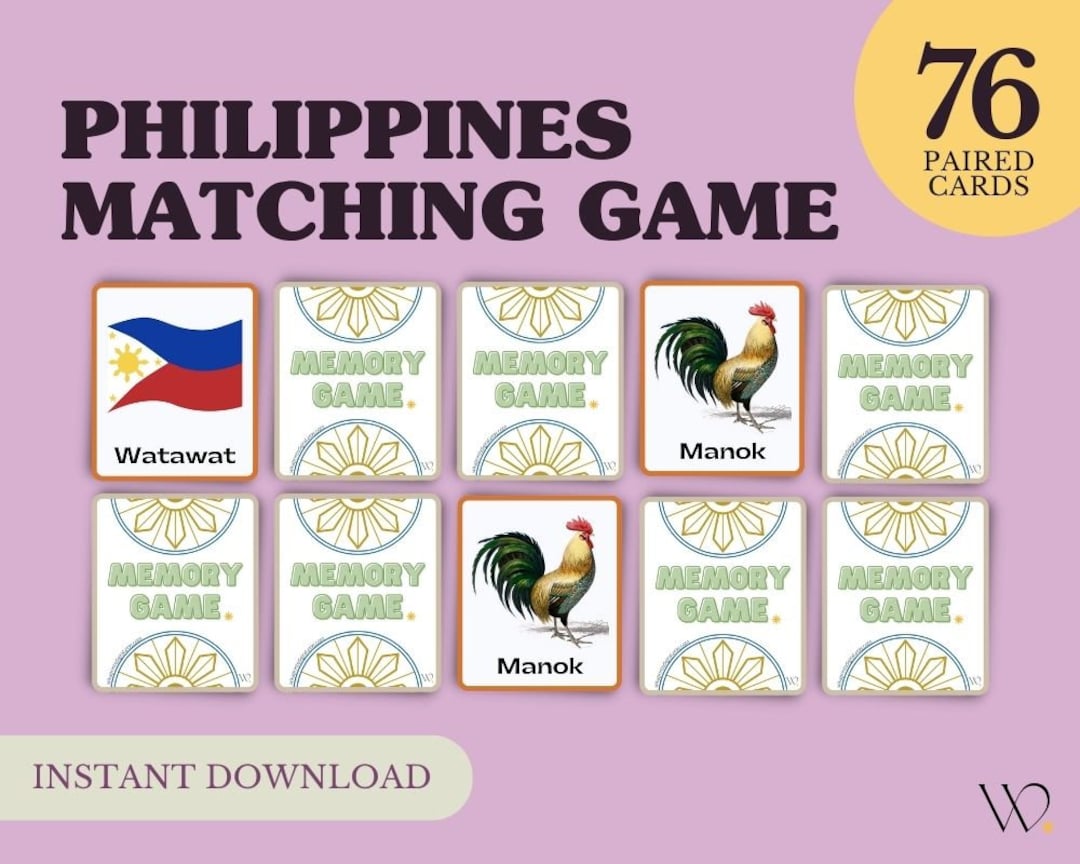 Philippines Matching Game (76 Paired Cards) Unique Filipino Themed ...