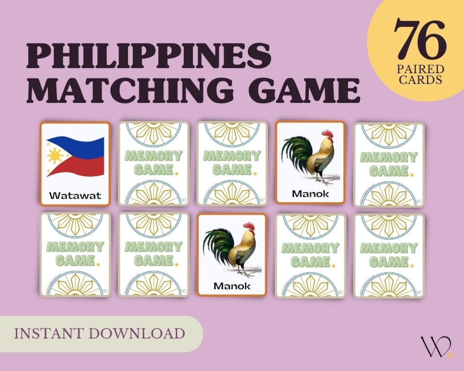 Philippines Matching Game (76 Paired Cards) Unique Filipino Themed ...