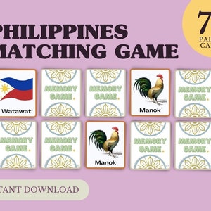 Philippines Matching Game (76 Paired Cards) Unique Filipino Themed ...
