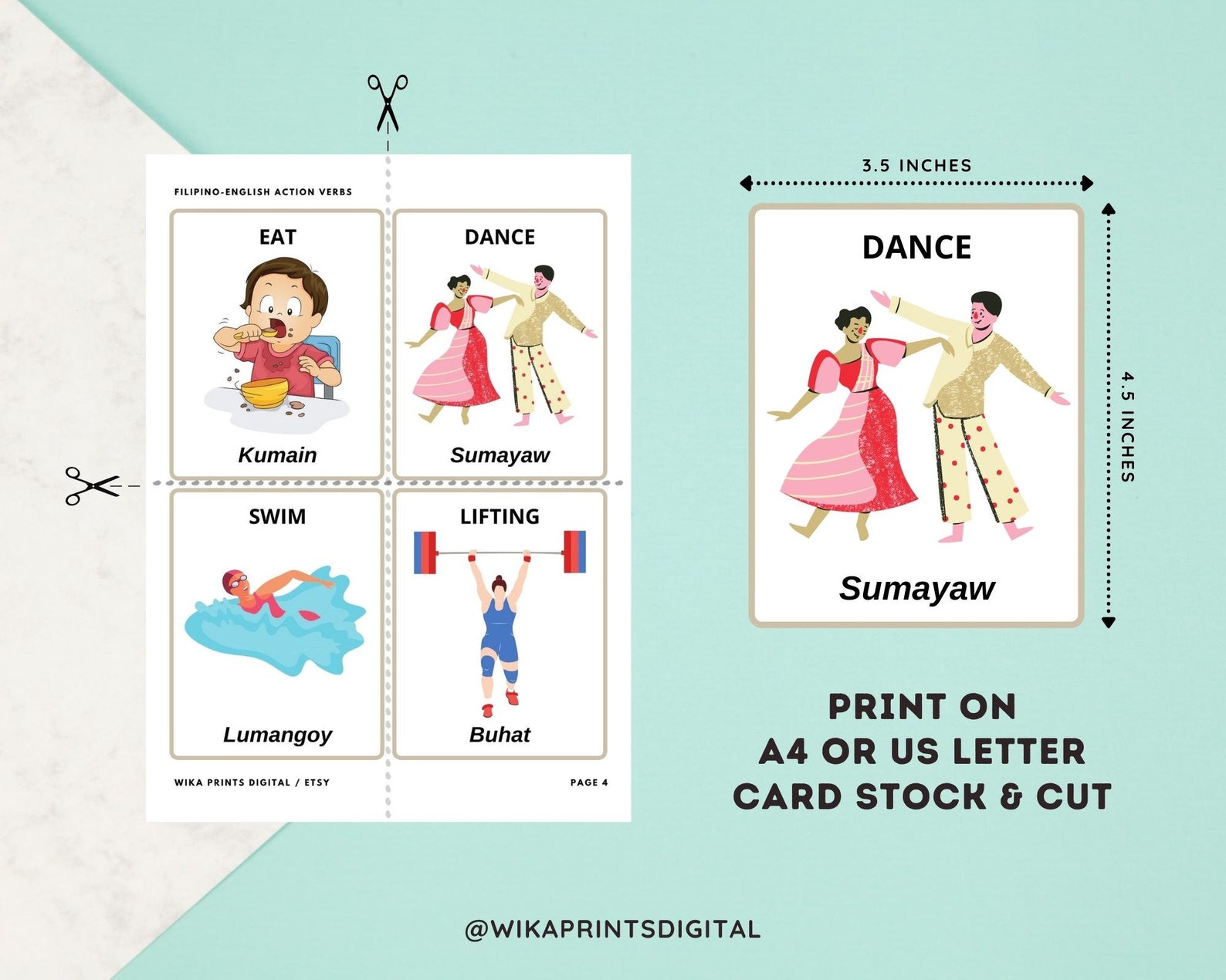 Action Verb Flashcards (48 Cards) Filipino Flashcards With English ...