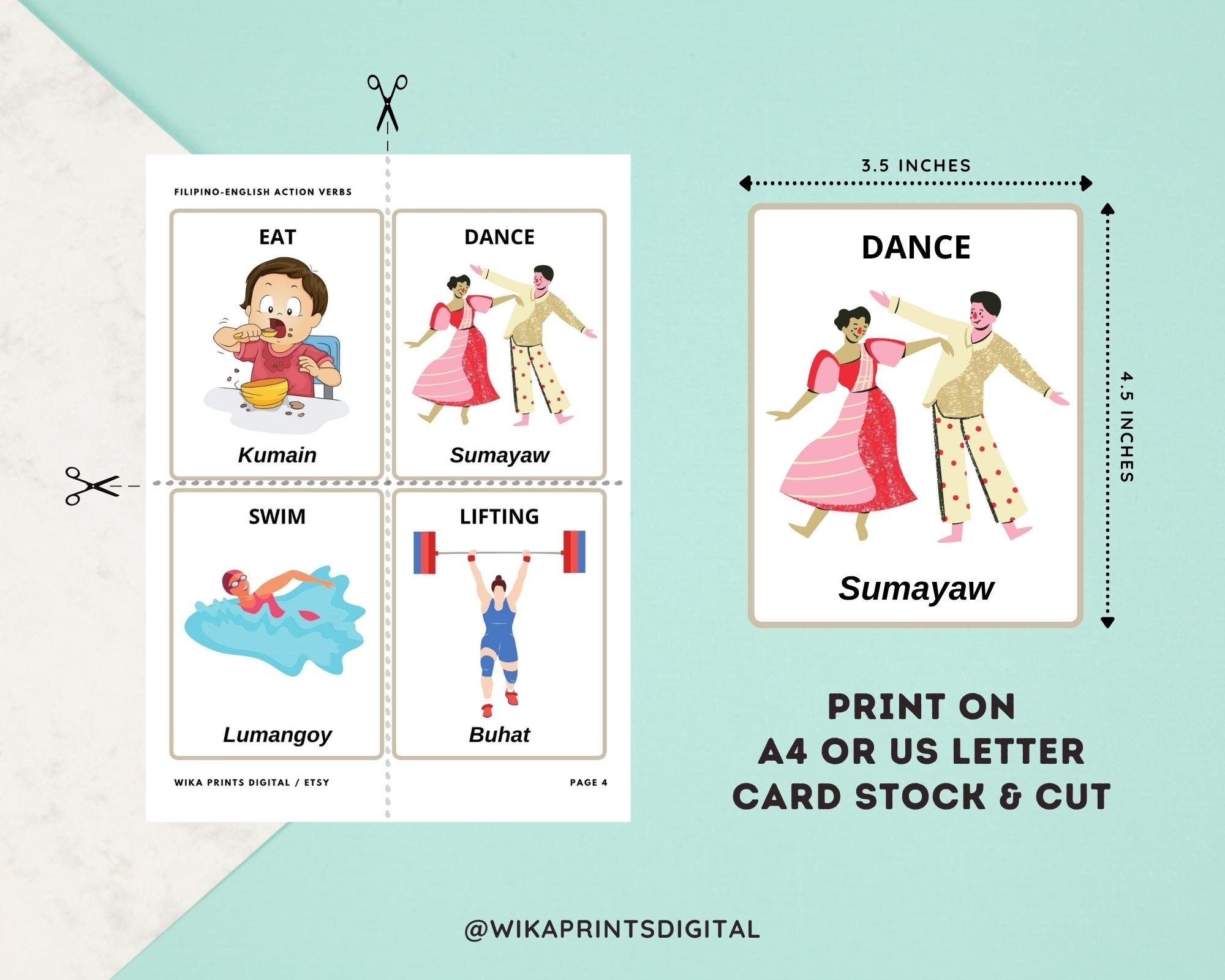 Action Verb Flashcards (48 Cards) Filipino Flashcards With English ...