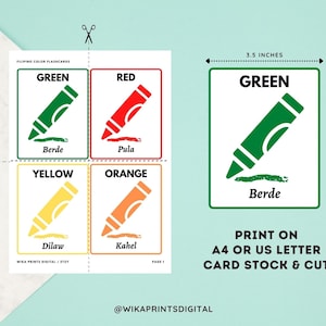 Filipino Colors (12 Cards) Flashcard Printable, Tagalog Colors ...