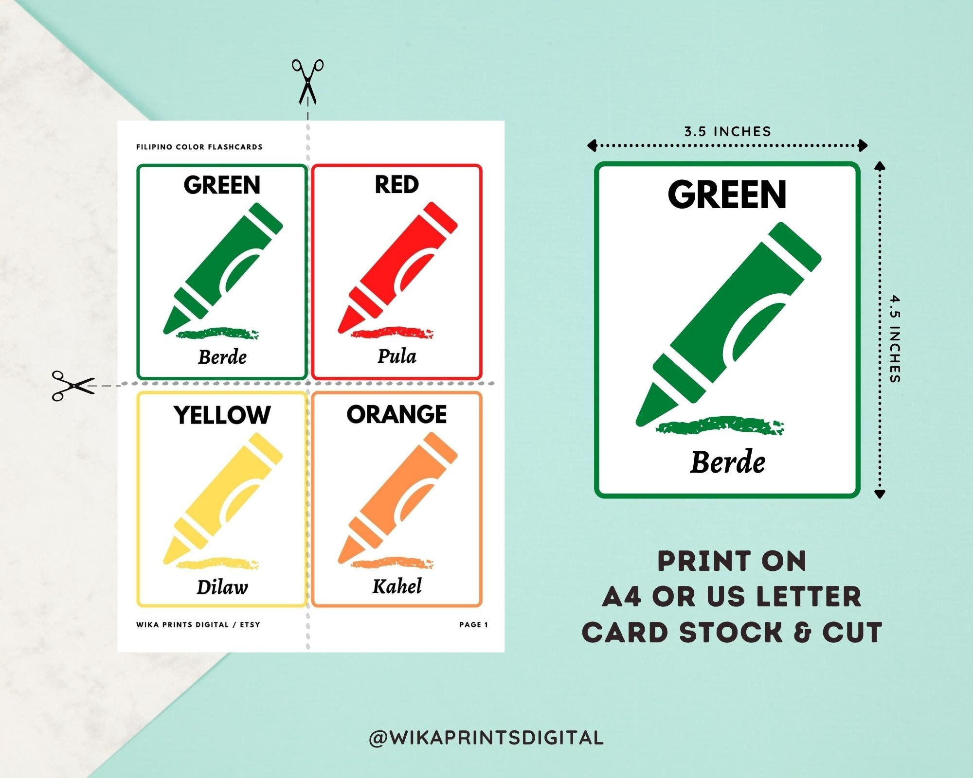 Filipino Colors (12 Cards) Flashcard Printable, Tagalog Colors ...