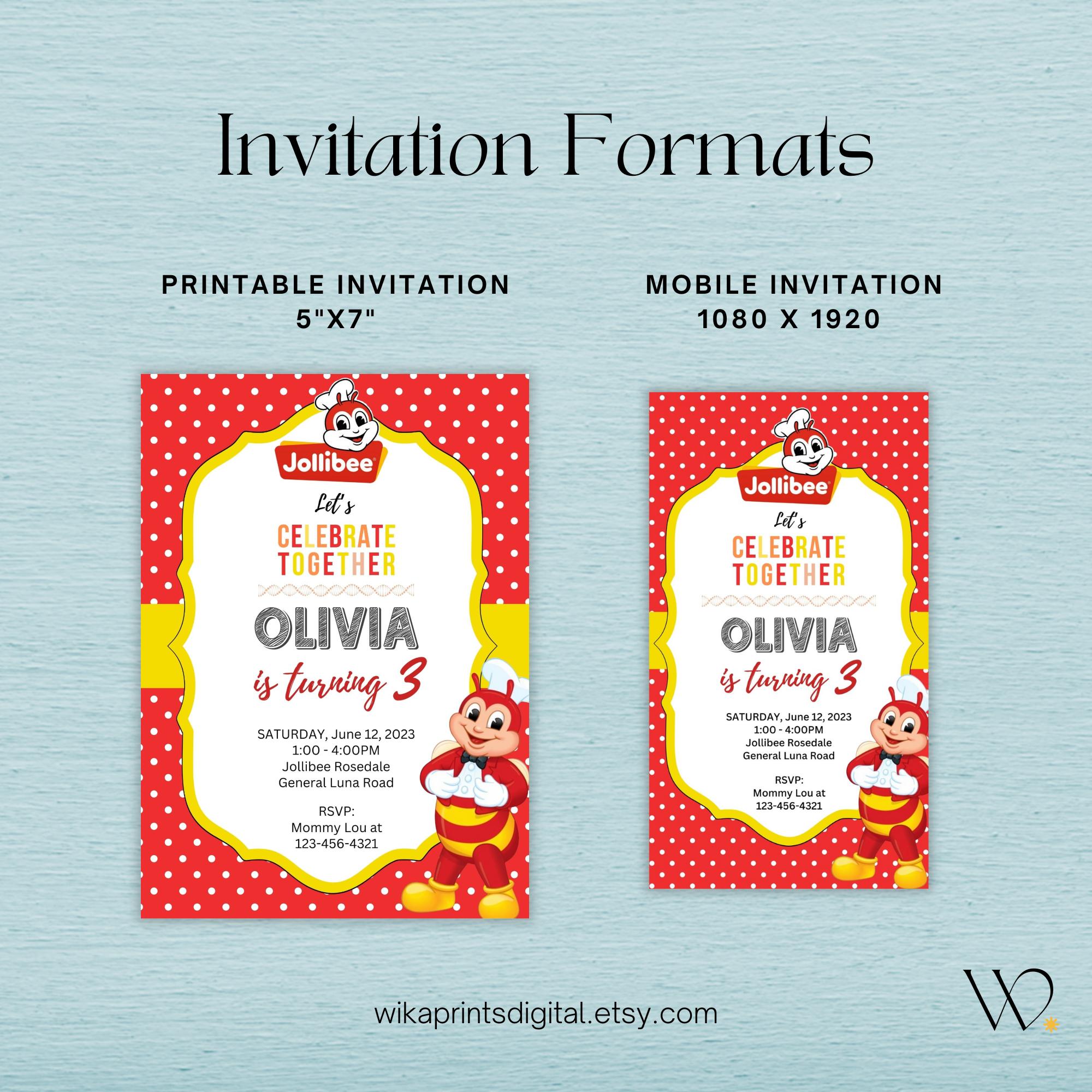 Editable Jollibee Birthday Invitation | Personalized Jollibee Birthday ...