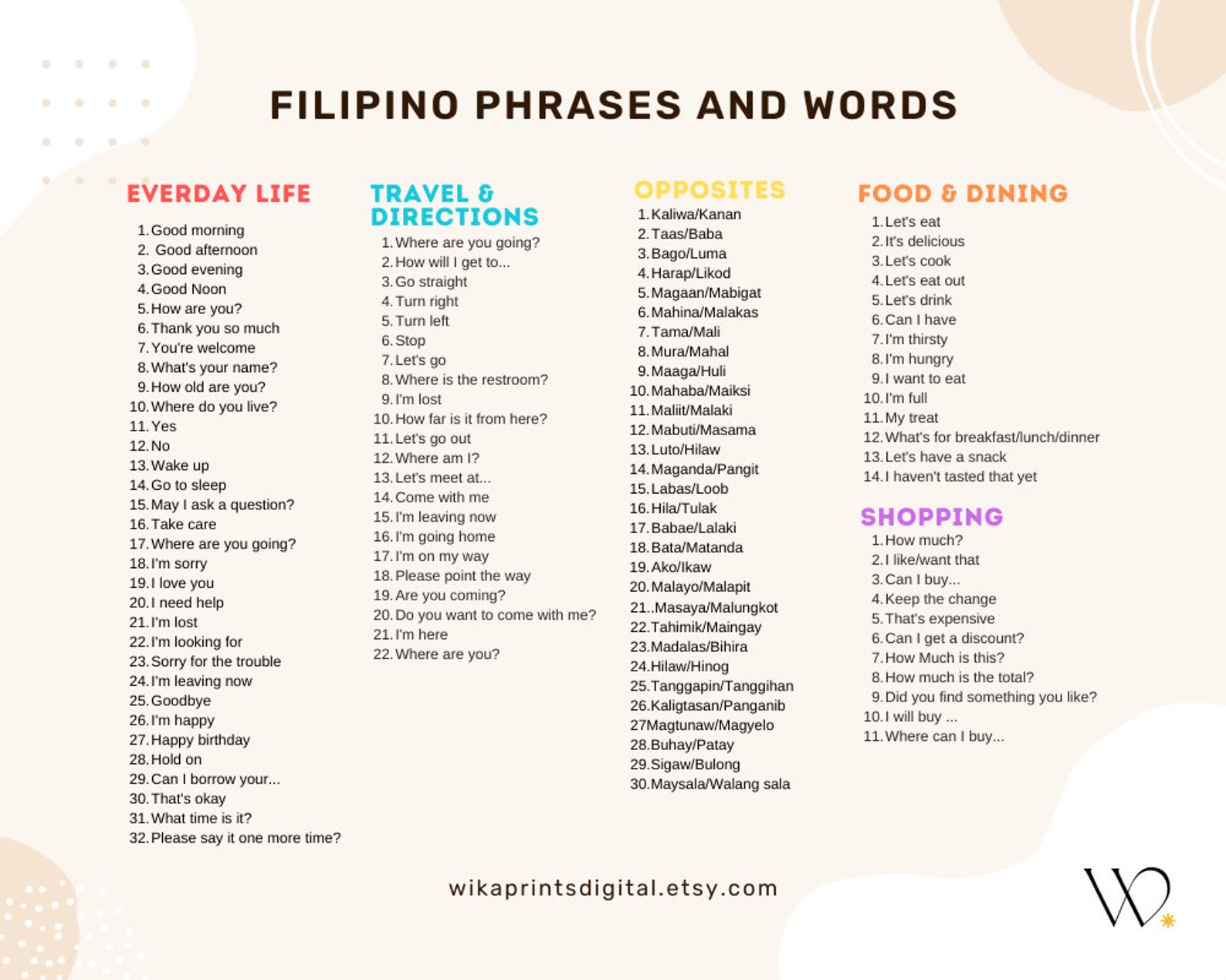 Essential Filipino Phrases 110 Cards Flashcards Filipino W/ English ...