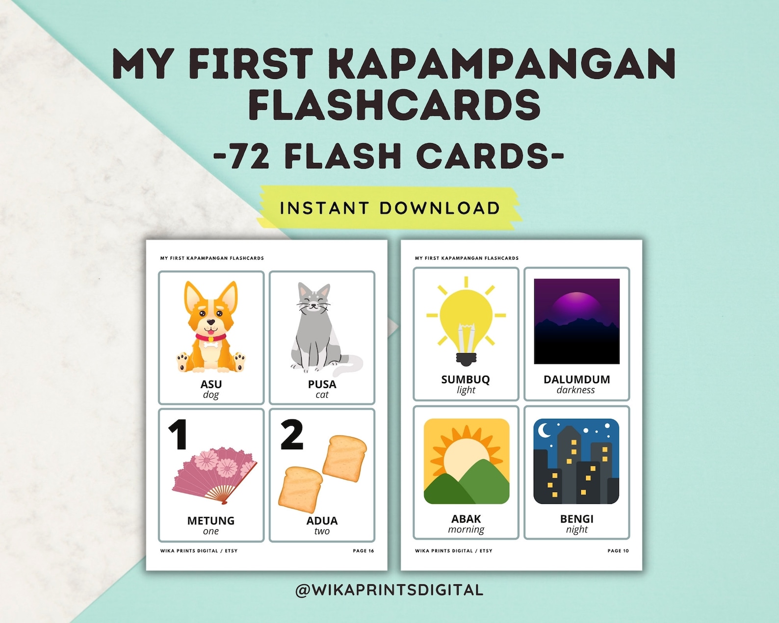 First Kapampangan Words Flashcards (72 Cards) W/ English Translation ...