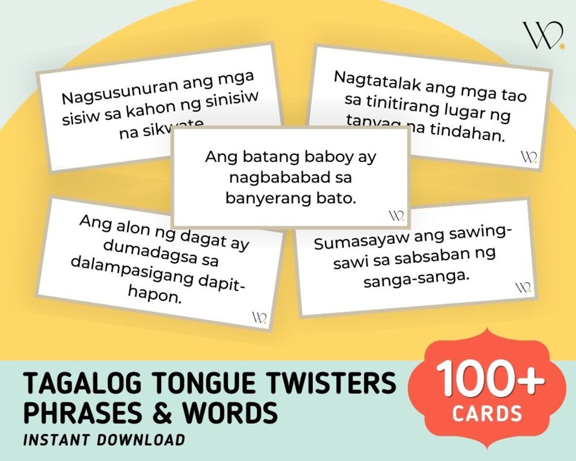 Tagalog Tongue Twisters Flashcards (100+ Cards) | Tagalog Phrases and ...