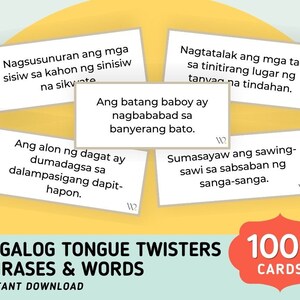 Tagalog Tongue Twisters Flashcards (100+ Cards) | Tagalog Phrases and ...