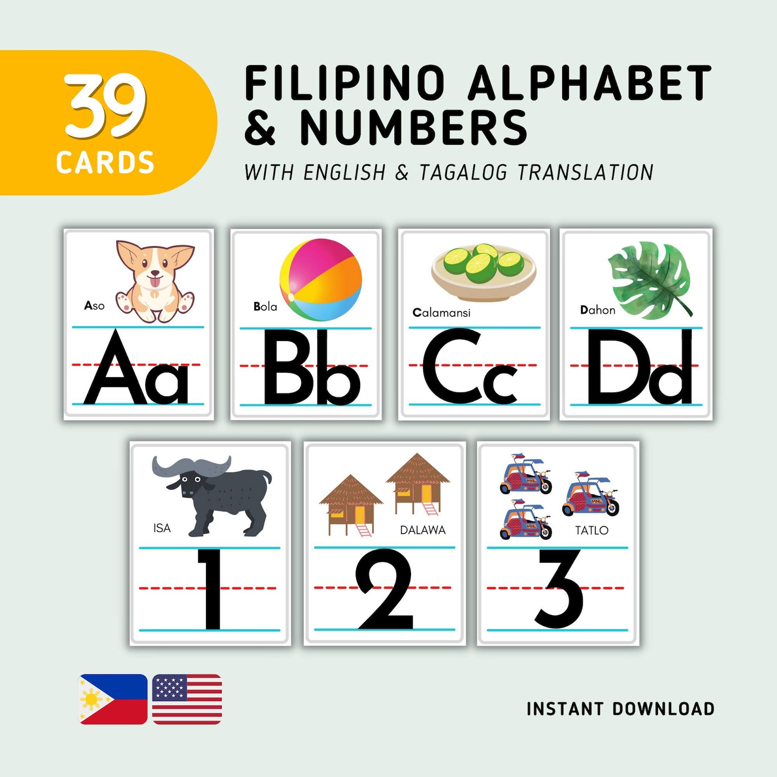 Filipino Alphabet With Numbers Flashcards - Tagalog Alphabet Flashcards ...