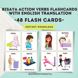 Bisaya Action Verbs Flashcards (48 Cards) With English Translation ...