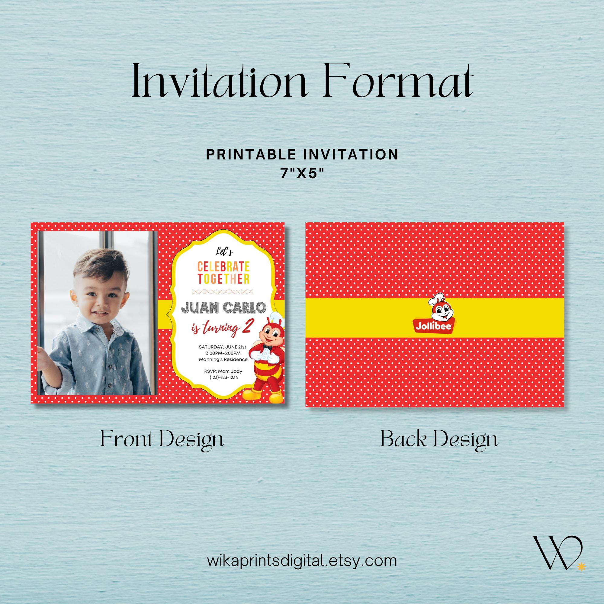 Jollibee Birthday Party With Photo Editable Jolly Kids Invitation ...