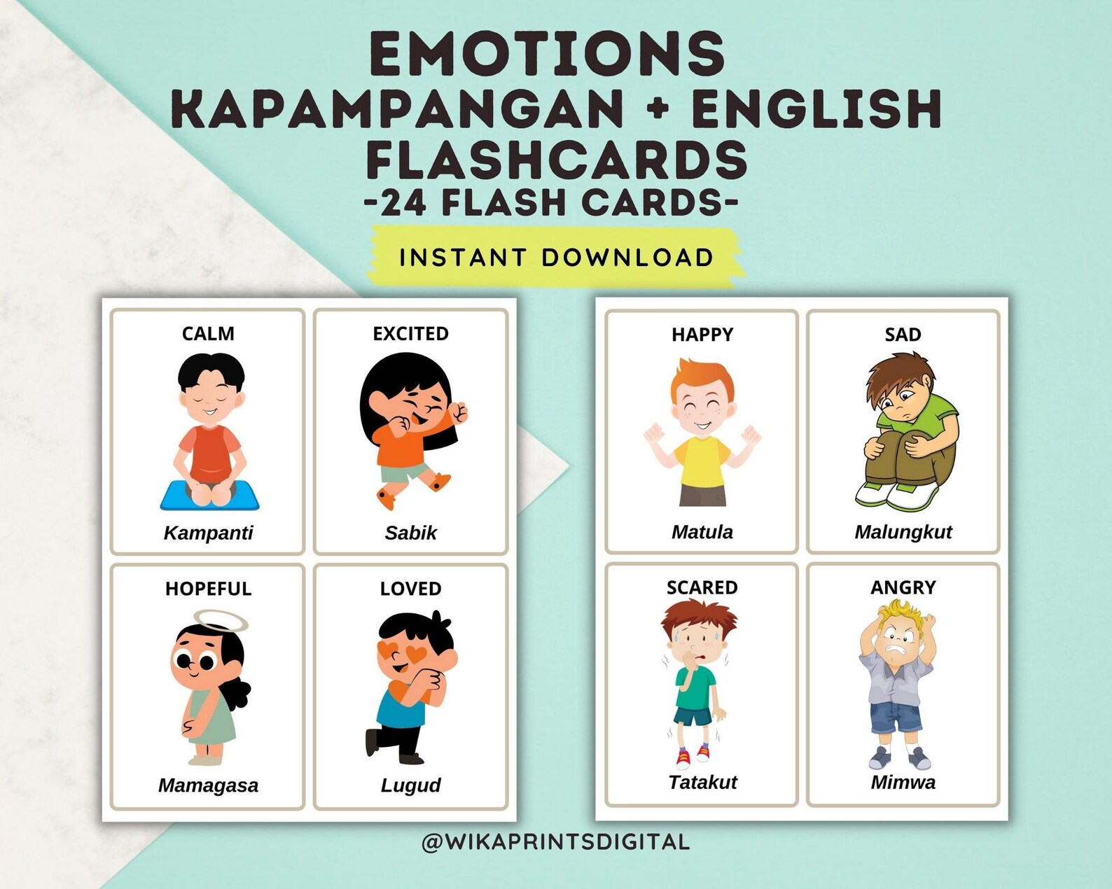 Kapampangan Emotions Flashcards (24 Cards) With English Translation ...