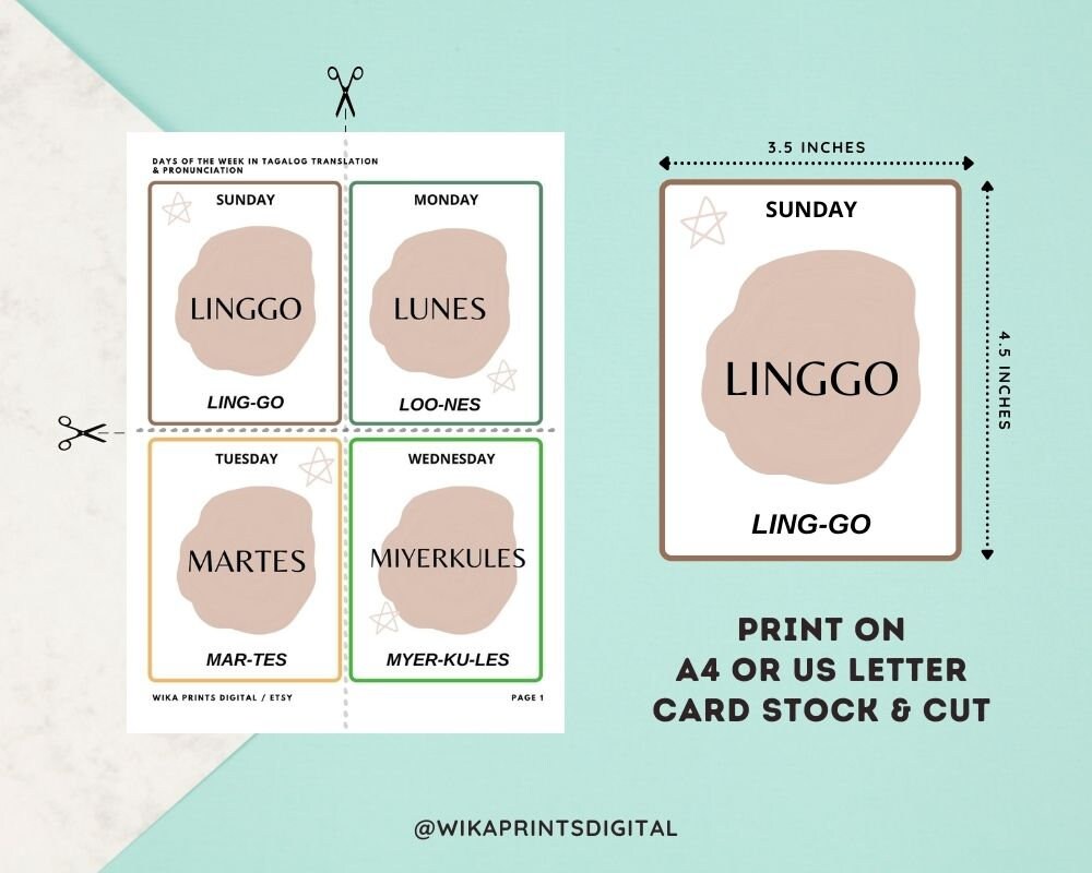 Days and Months With Tagalog Translation and Pronunciation - Printable ...