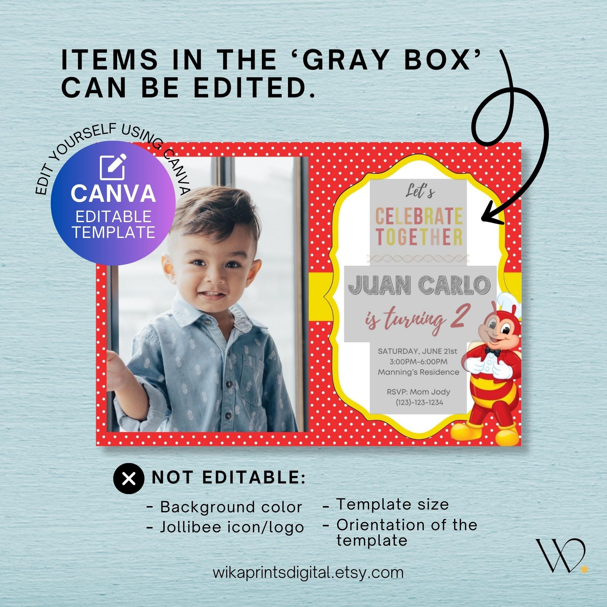 Editable Jollibee Birthday Invitation | Personalized Jollibee ...