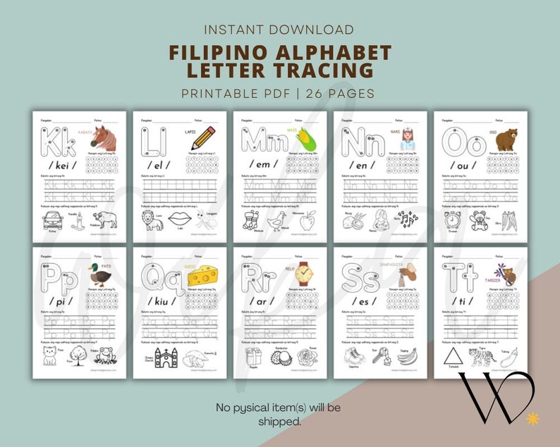 Filipino Alphabet Letter Tracing (26 Pages) Filipino Worksheet for ...