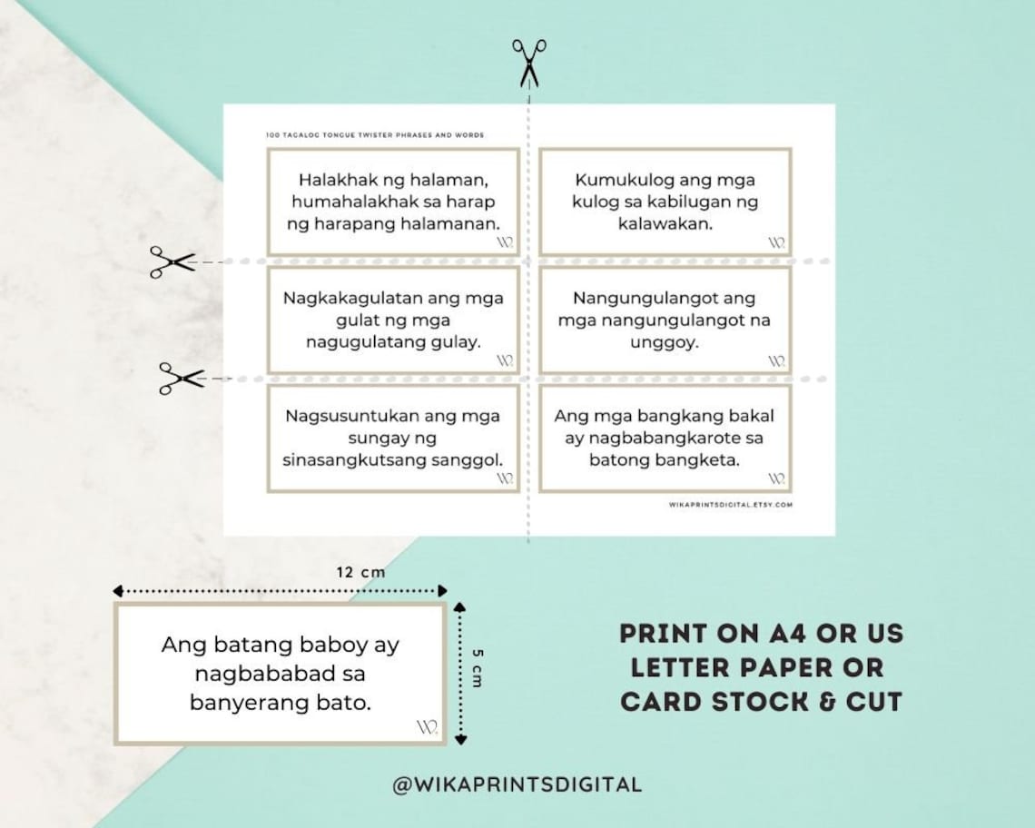 Tagalog Tongue Twisters Flashcards (100+ Cards) | Tagalog Phrases and ...
