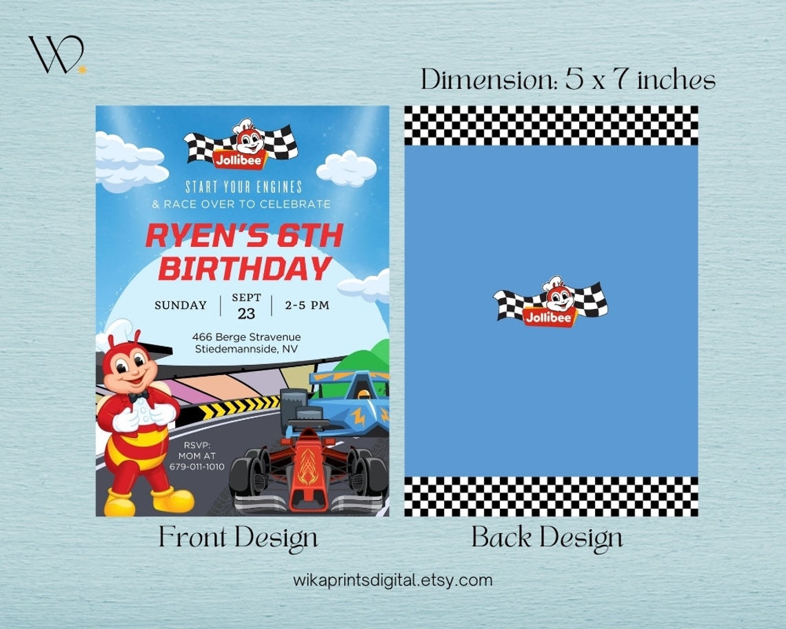 Jollirace Jollibee Birthday Party Personalized Invitation Jollibee Race ...