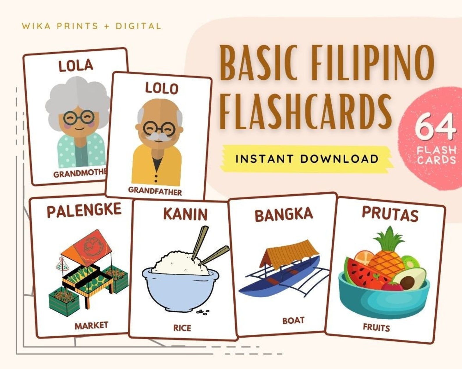 Basic Filipino Words 64 Cards Flashcards Tagalog | Etsy UK