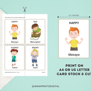 Emotions Flashcards (24 Cards) Filipino and English Translation ...