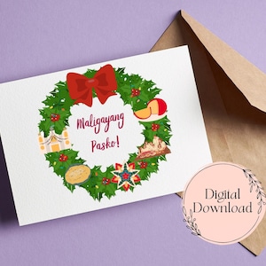 Maligayang Pasko Wreath Greeting Card Printable Christmas Card ...