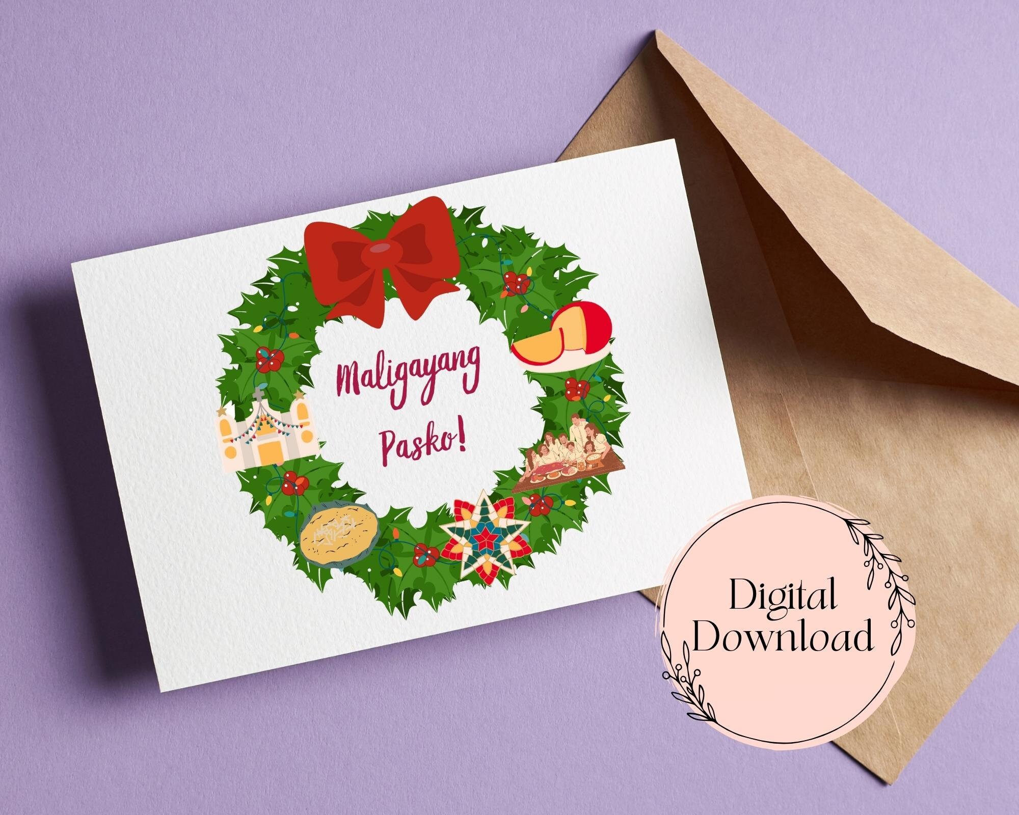Maligayang Pasko Wreath Greeting Card Printable Christmas Card ...